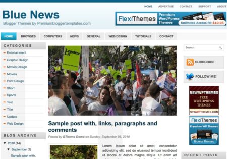 Blue News Blogger Template 2014 Free Template