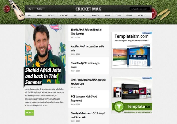 Cricket Mag Blogger Template 2014 Free Download