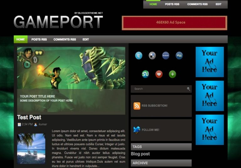 Game Port Blogger Template 2014 Free Download