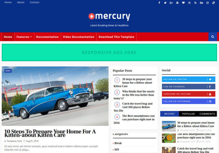 Mercury Blogger Template • Blogspot Templates 2025