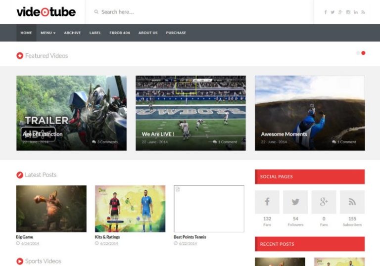 VideoTube Responsive Blogger Template 2014 Free Blogger Templates